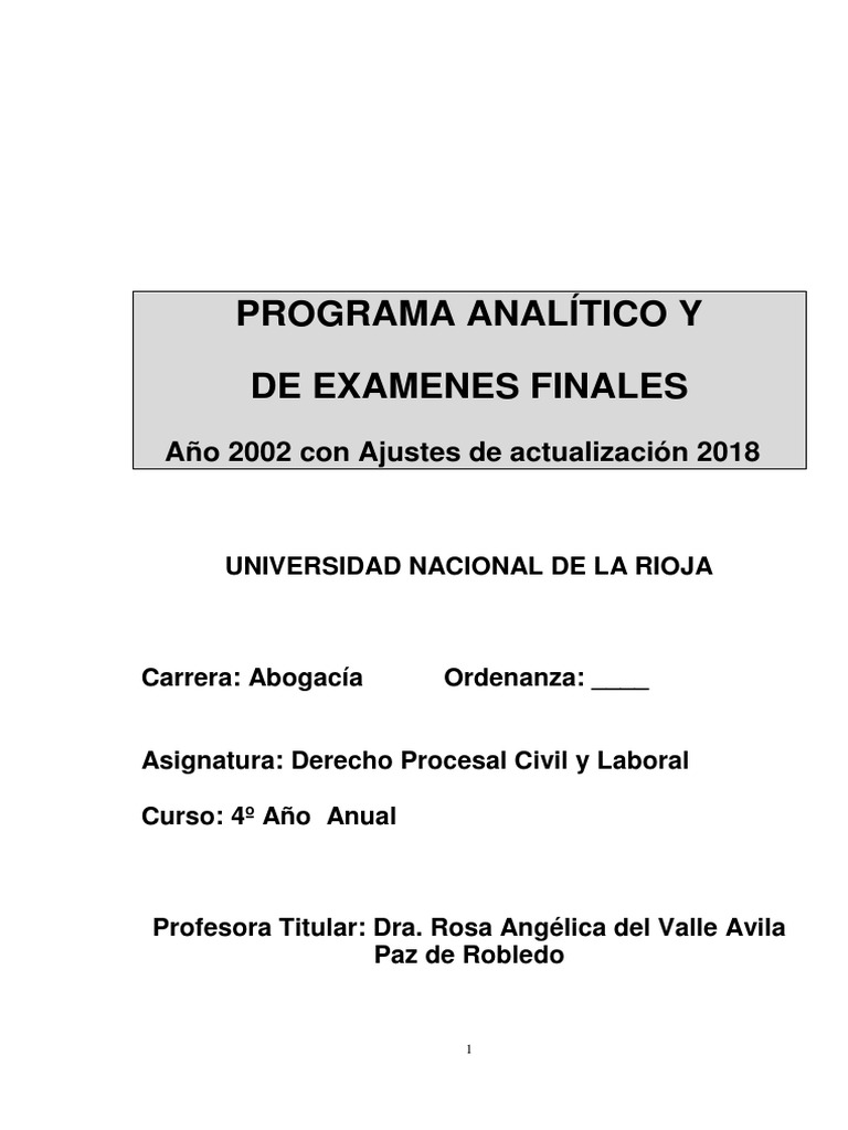 Programa Analítico Derecho Procesal Civil y Laboral Actualizado 2018 ...