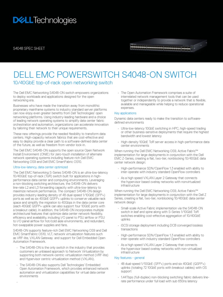 Dell Networking s4048 On Spec Sheet | PDF | I Pv6 | Communications ...