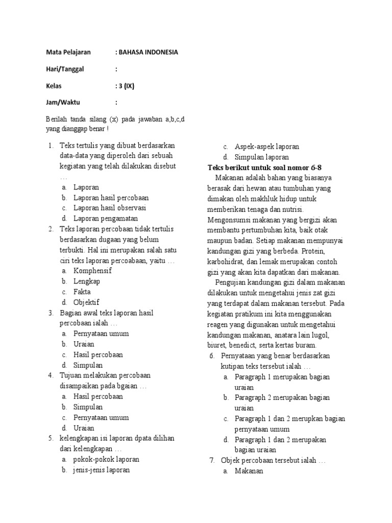 Bahasa Indonesia Kelas 3A | PDF