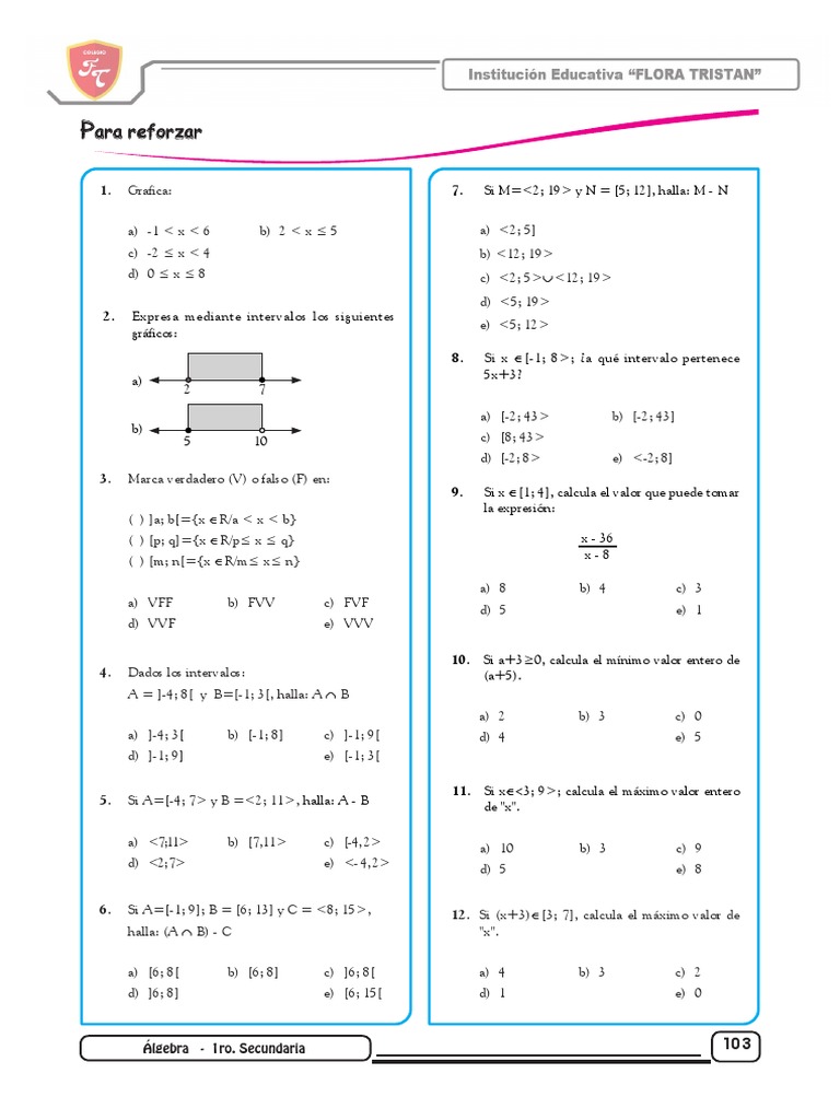 Ejercicios de Álgebra para 1ro Secundaria | PDF