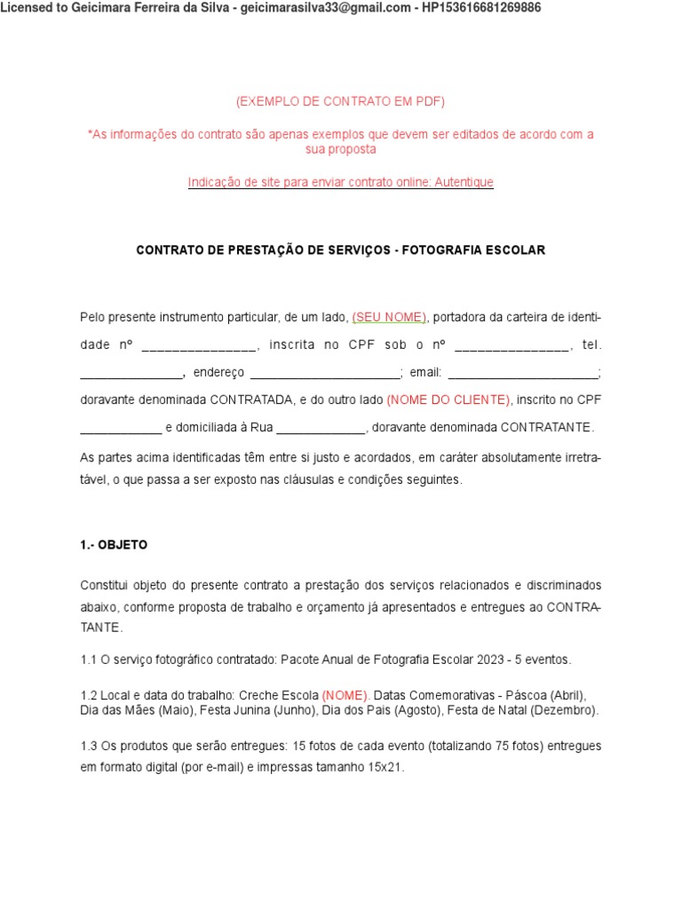 Contrato - EXEMPLO PDF | PDF | Direitos Autorais