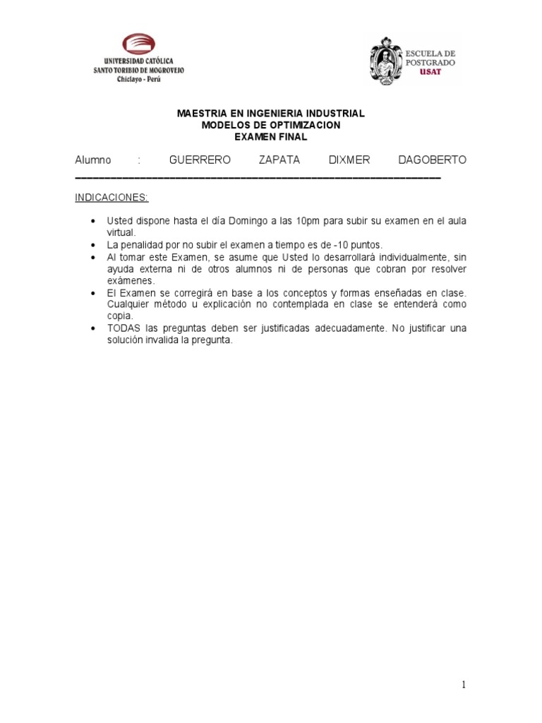 Examen Final 2020 | PDF