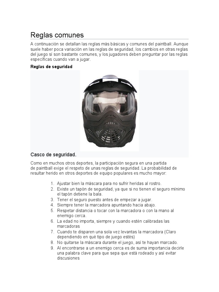 Reglas y Seguridad en Paintball | PDF | Deportes y actividades al aire ...