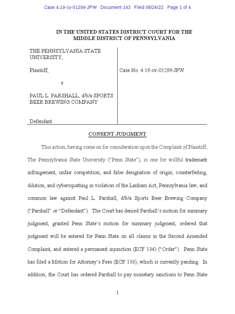 PennStateVParshall - Consent Judgment | PDF