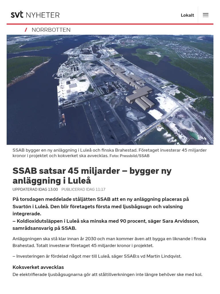 SSAB satsar 45 miljarder – bygger ny anläggning i Luleå | SVT Nyheter | PDF