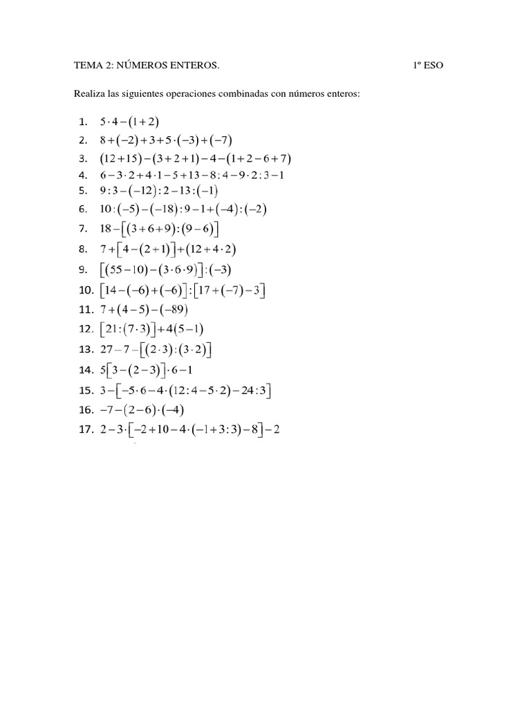 Operaciones con Números Enteros | PDF | Métodos y materiales de enseñanza