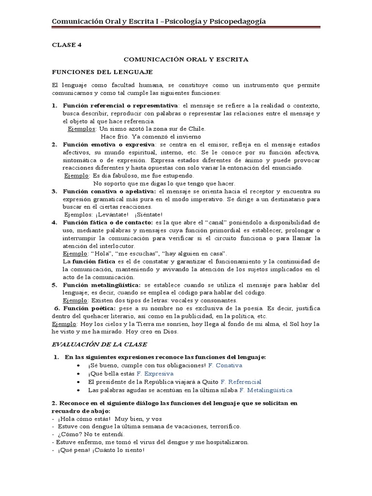 Clase 4 Funciones Del Lenguaje | PDF | Comunicación | Ciencia cognitiva
