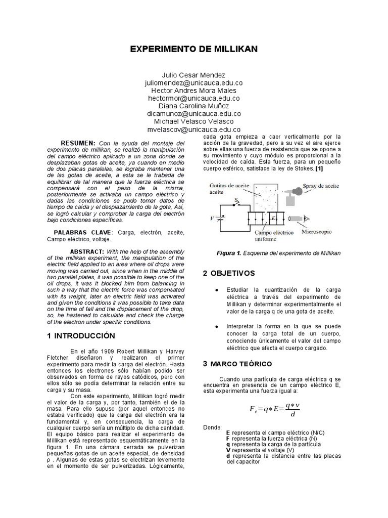 Experimento de Millikan | PDF | Fuerza | Cantidades fisicas