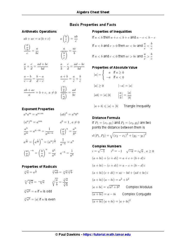 Algebra Cheat Sheet | PDF | Quadratic Equation | Mathematical Objects
