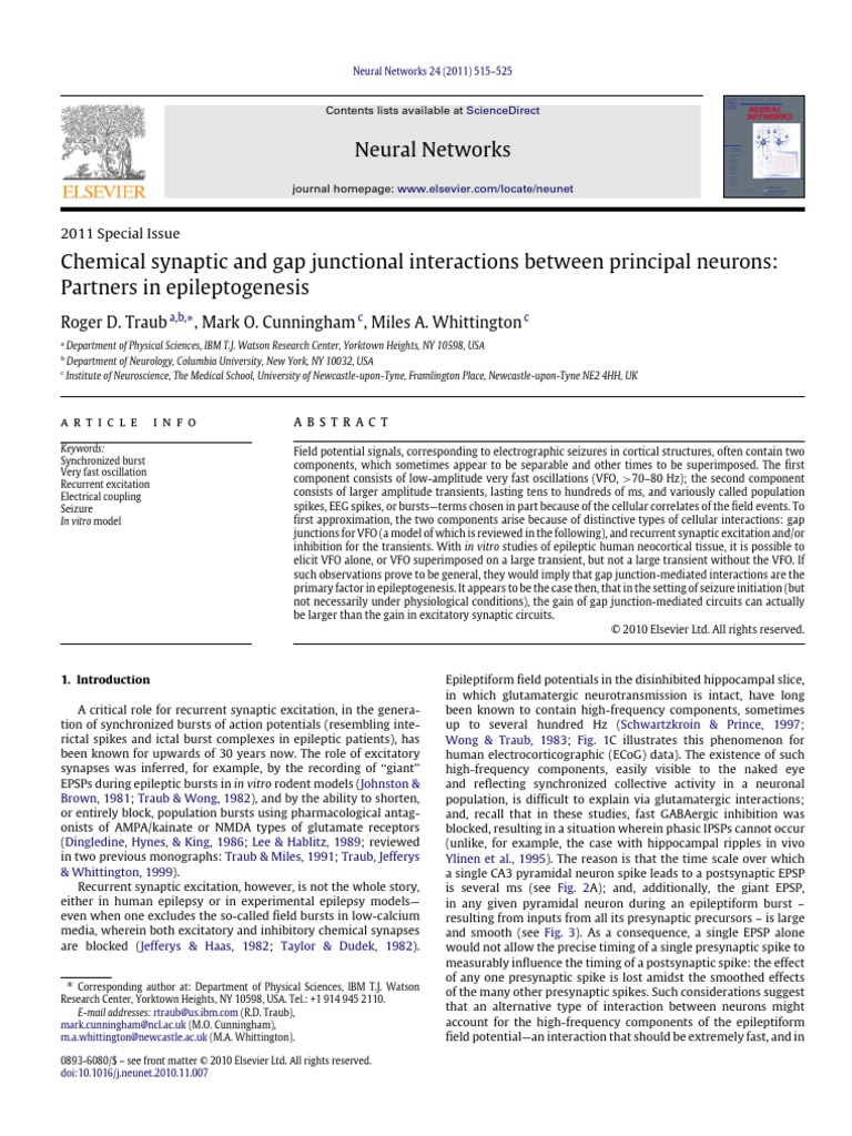 Neural Networks: Roger D. Traub, Mark O. Cunningham, Miles A ...