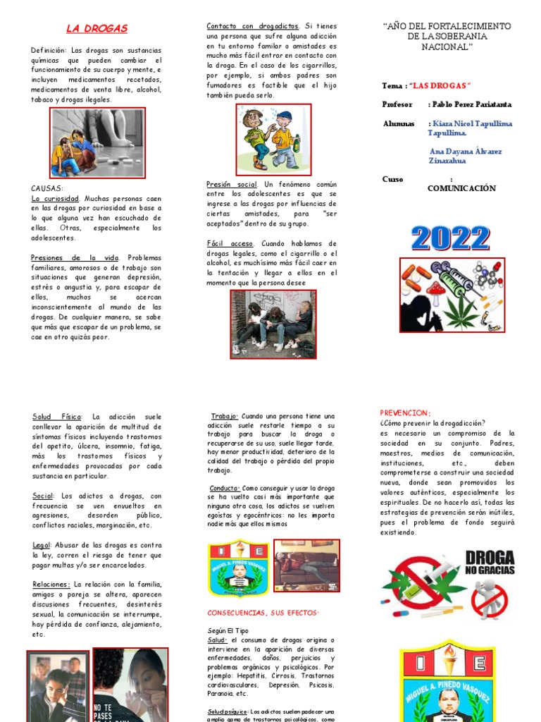 Triptico Las Drogas Kiara | PDF | La dependencia de sustancias | Drogas