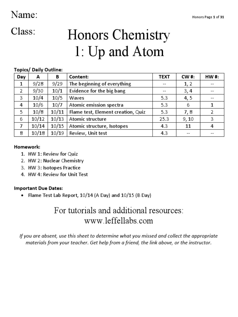 1 H Unit Packet | PDF | Nuclear Fusion | Atoms