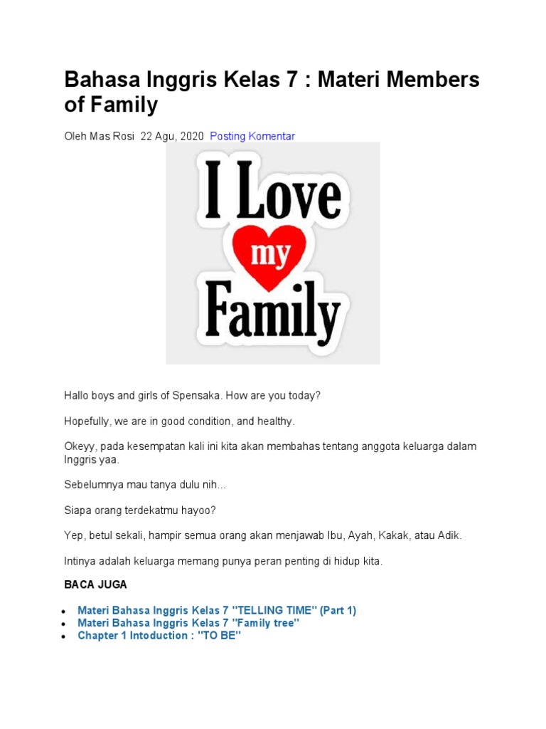 Family Tree (Pohon) Keluarga Bahasa Inggris Kelas 7 | PDF