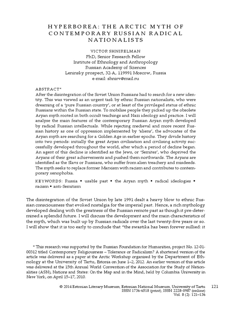 Hyperborea The Arctic Myth of Contemporary Russian Radical Nationalists | PDF | Politics | History