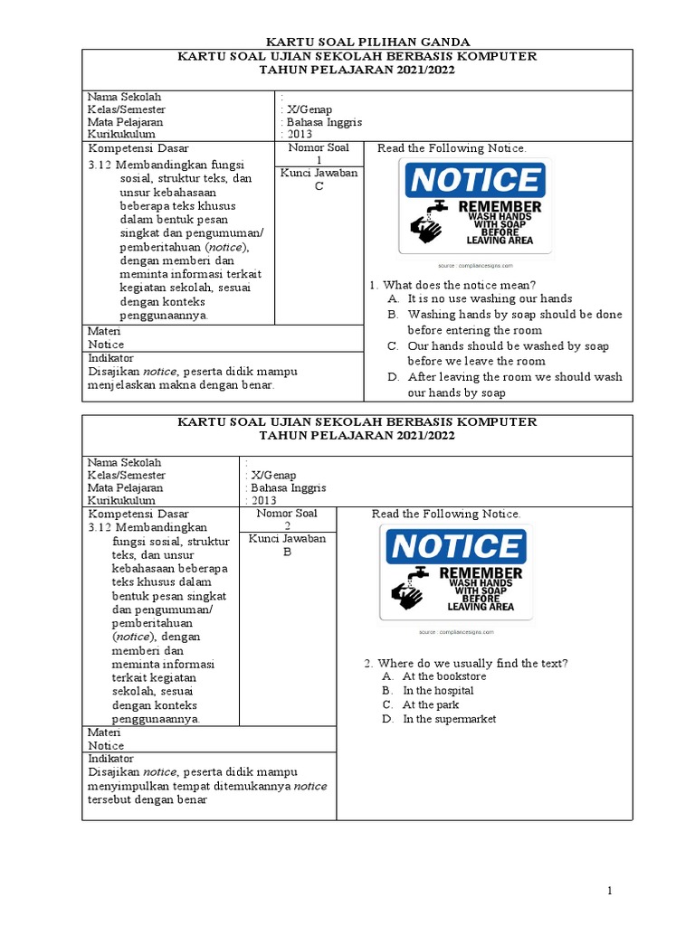 1.1 Kartu Soal Pilgan | PDF