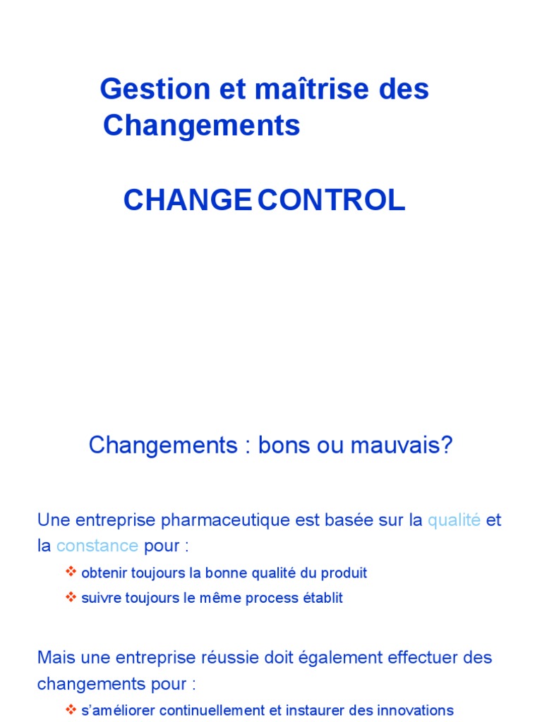 Cours Sur La Maitrise Des Changement CHANGE Control | PDF