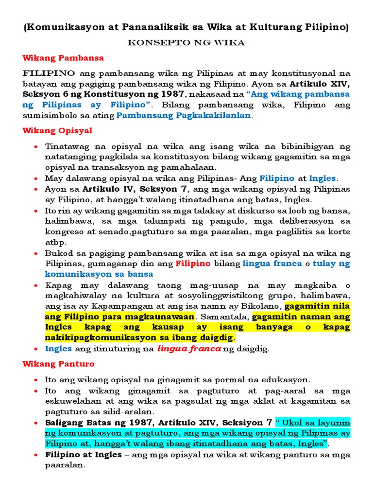 Komunikasyon at Pananaliksik Sa Wika at Kulturang Pilipino Paksa 1 at 2 | PDF