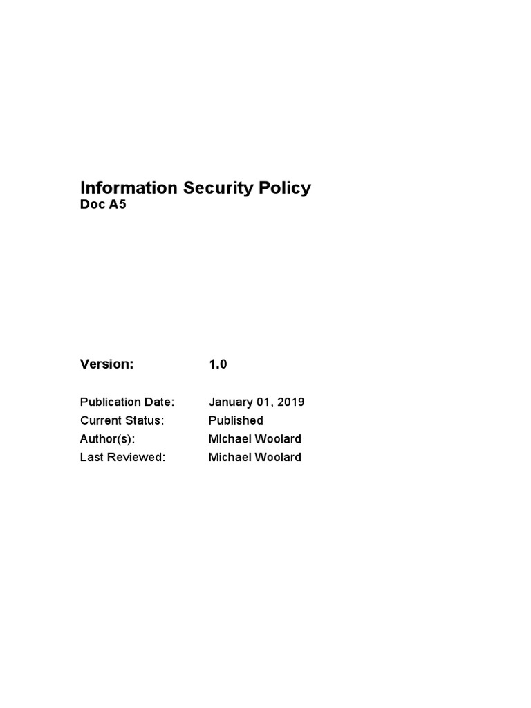DOC A5 Information Security Policy - v1 | PDF | Information Security | Computer Security