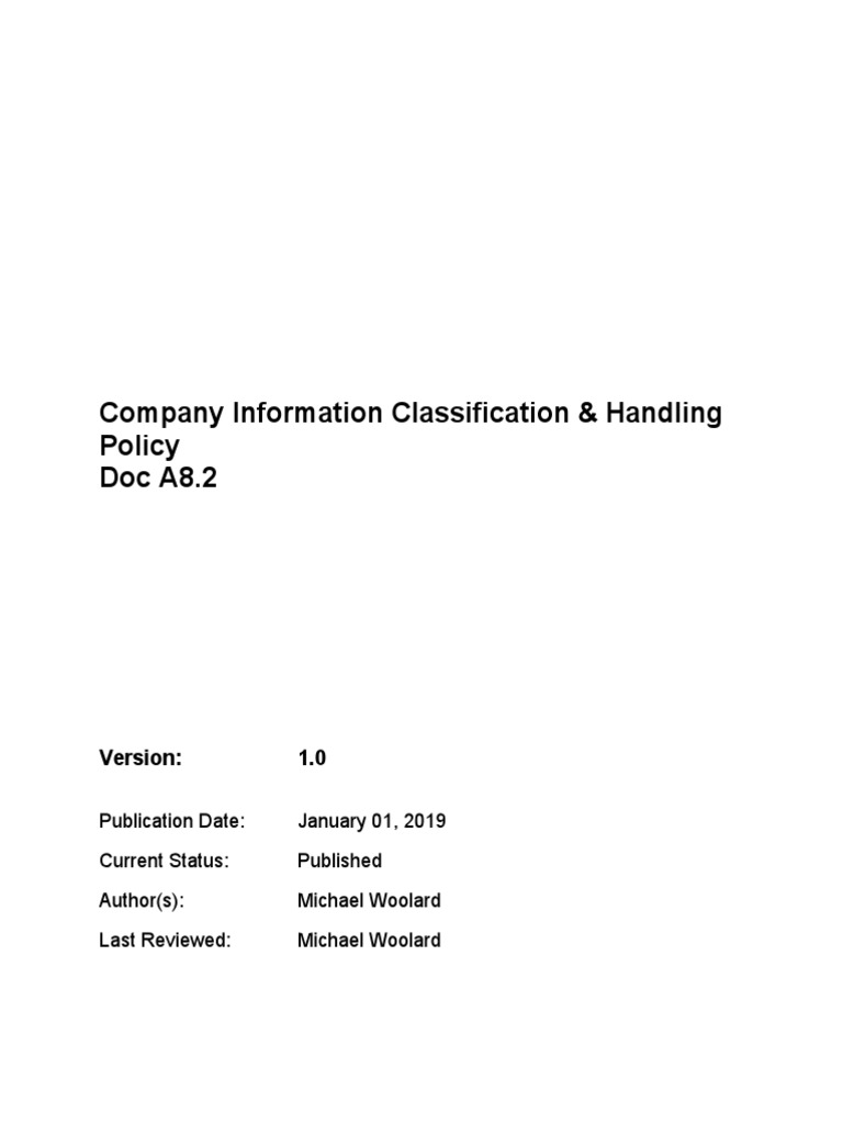 A8.2 Information Classification and Handling - v1 | PDF | Classified ...