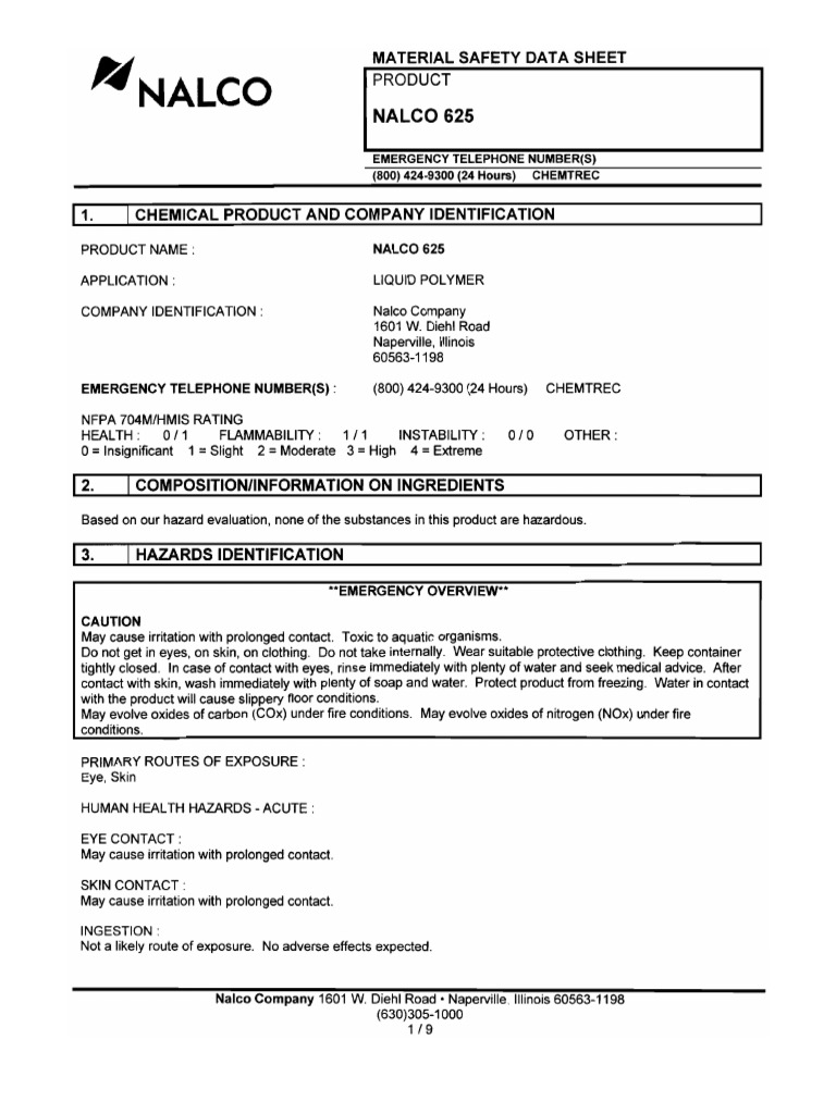 NALCO Liq Polymer Nalco 625 | PDF