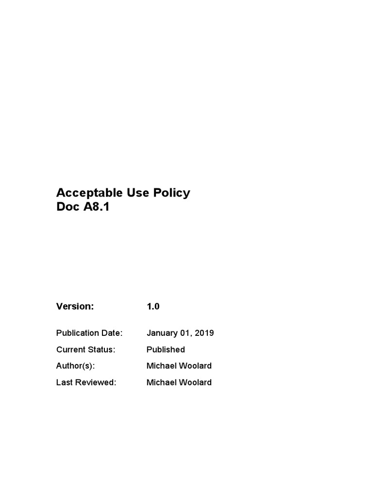 A8.1 Acceptable Use Policy v1 | PDF | Internet | Computer Network