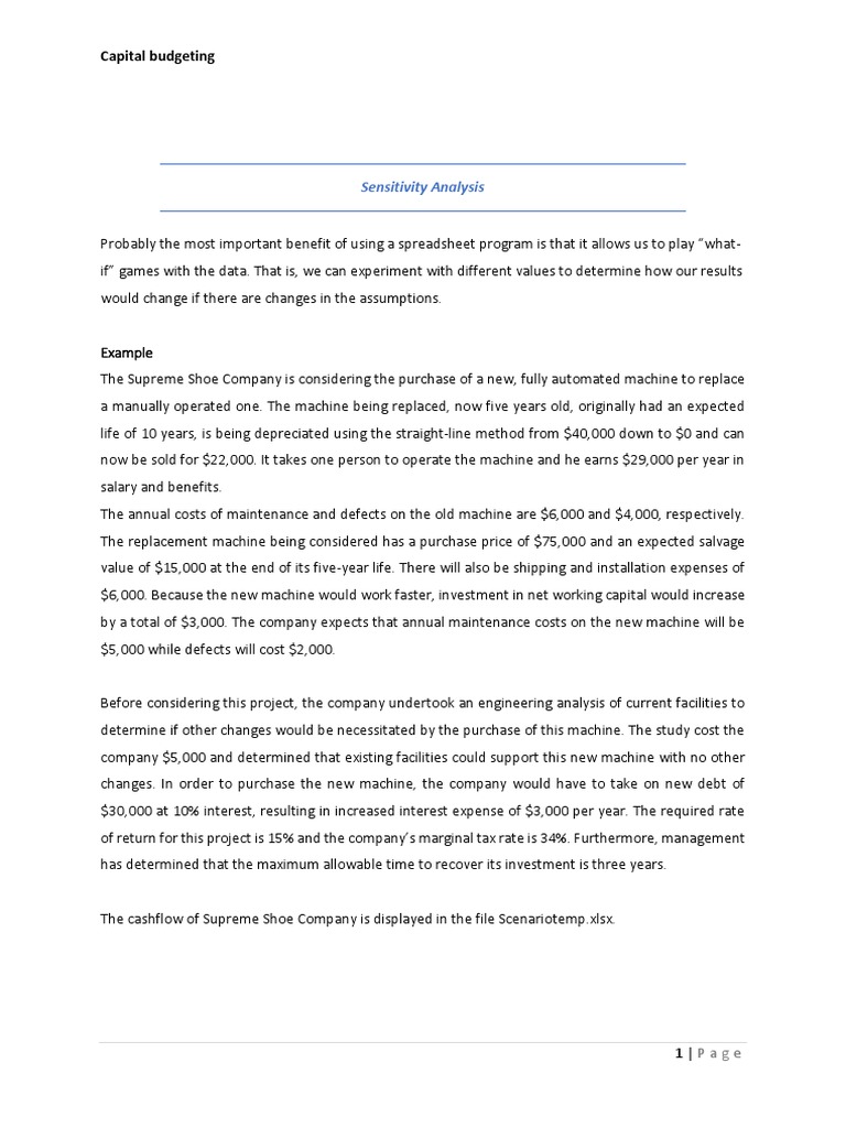 Sensitivity Analysis And Scenario Planning In Capital Budgeting Pdf