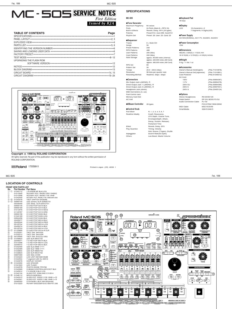 MC-505 Groovebox SM | PDF | Electronic Circuits | Synthesizer