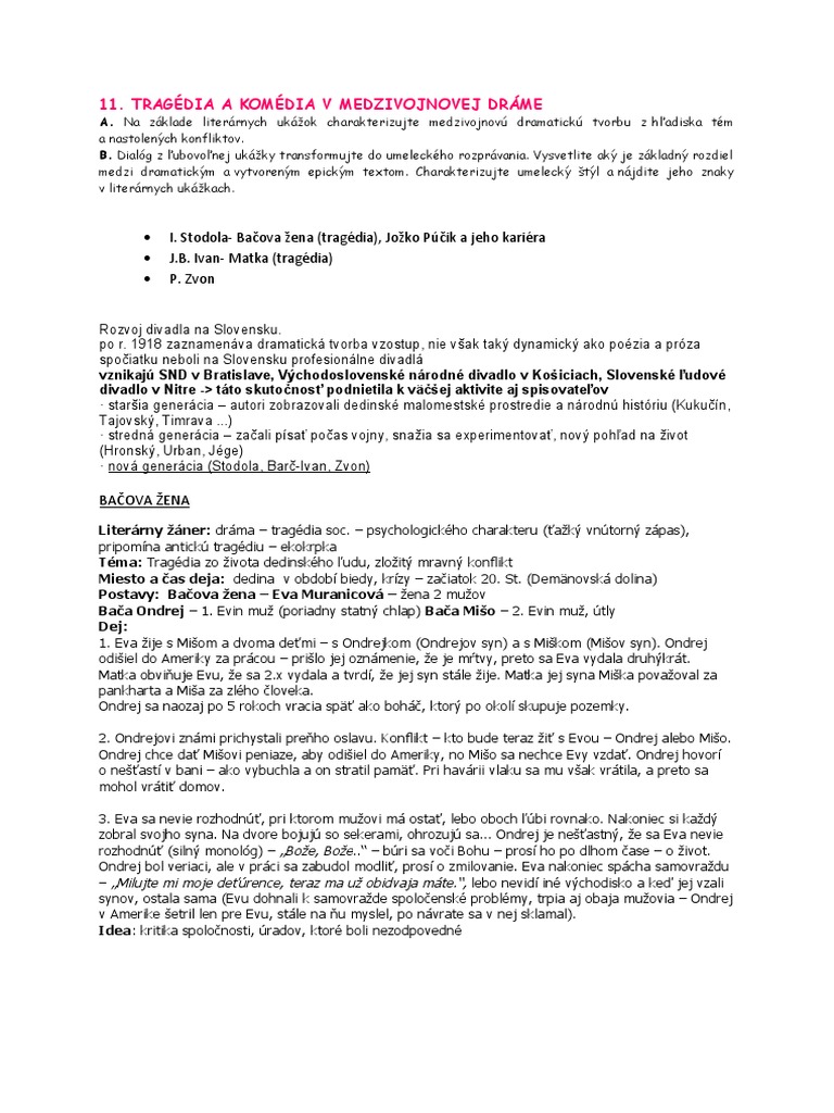 Tragédia A Komédia V Medzivojnovej Dráme | PDF