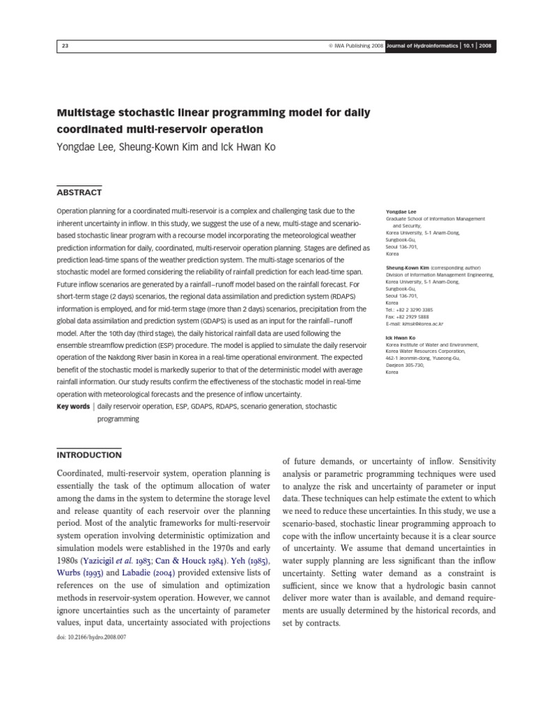 Multistage Stochastic Linear Programming Model For Daily Coordinated Multi Reservoir Operation