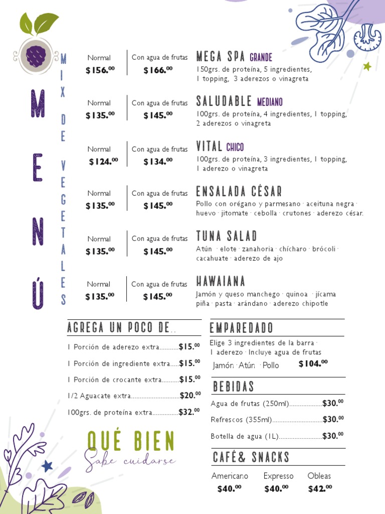 Menu Mora | PDF | Cocina | Alimentos