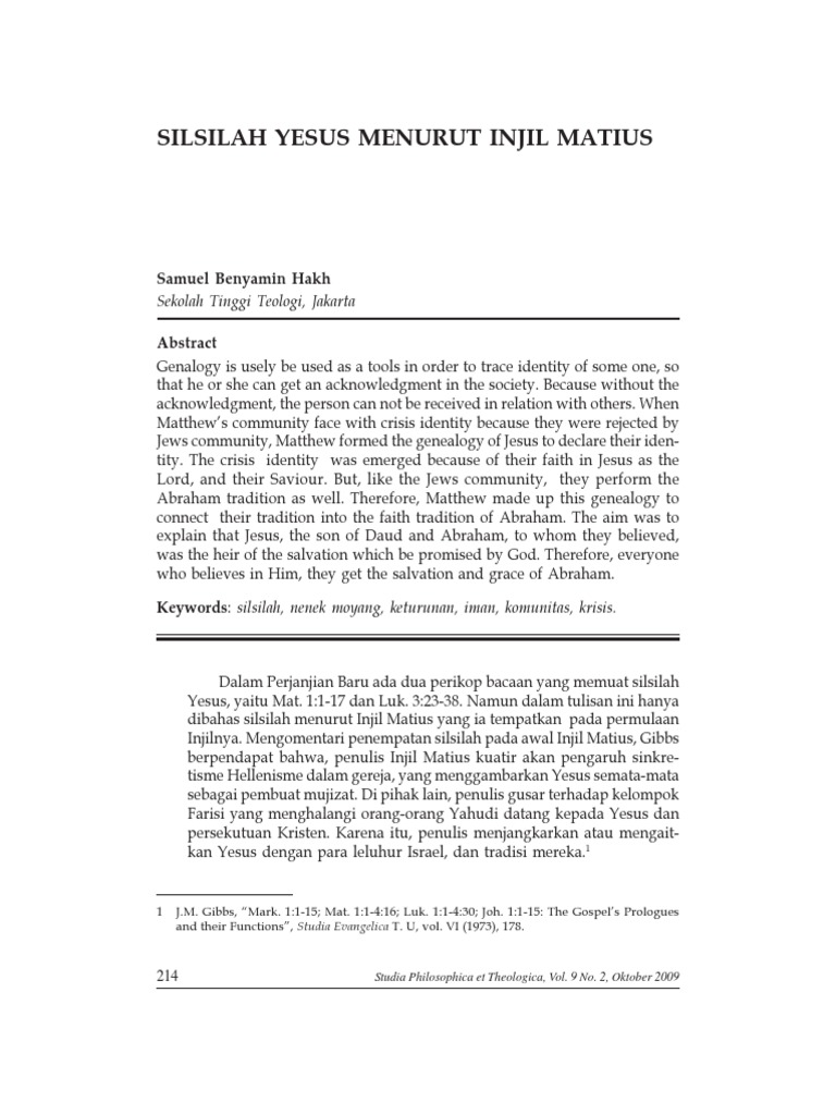 Silsilah Yesus Menurut Injil Matius | PDF | Filsafat