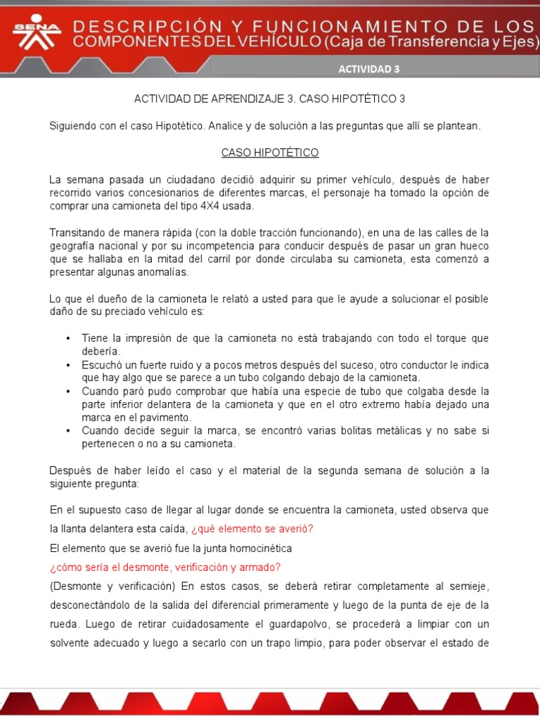 Evidencia Caso Hipotetico 3 AA3 | PDF | Eje | Tecnología de vehículos