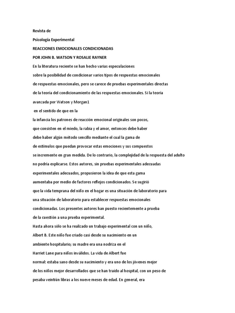 Estableciendo respuestas emocionales condicionadas: El experimento ...