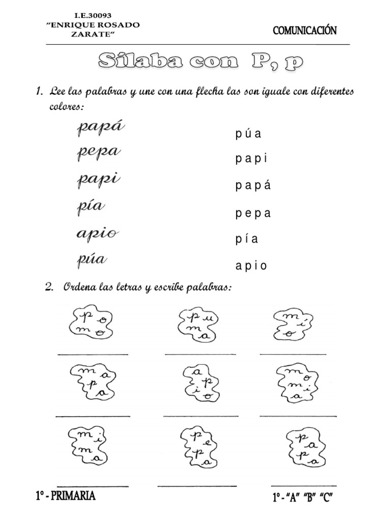 FICHA DE LA SILABA P, P Jueves 02-09-21 | PDF