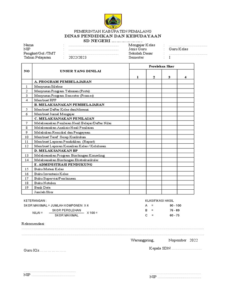 Instrumen Supervisi Guru | PDF