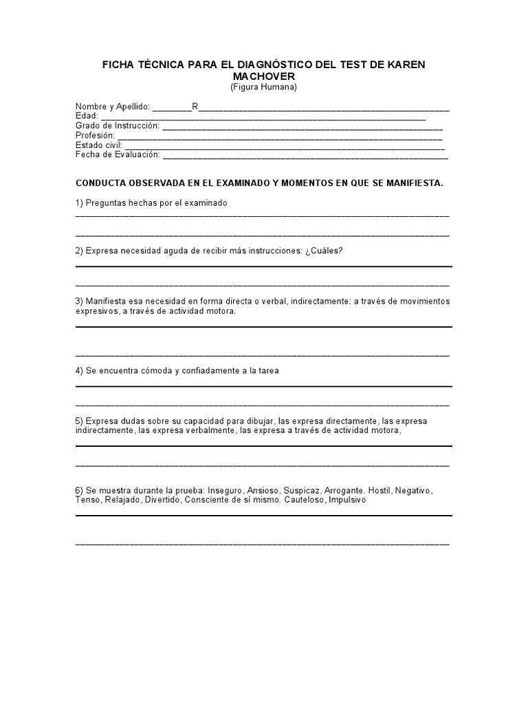 Ficha Técnica para La Evaluación e Interpretación Del Test de Machover ...
