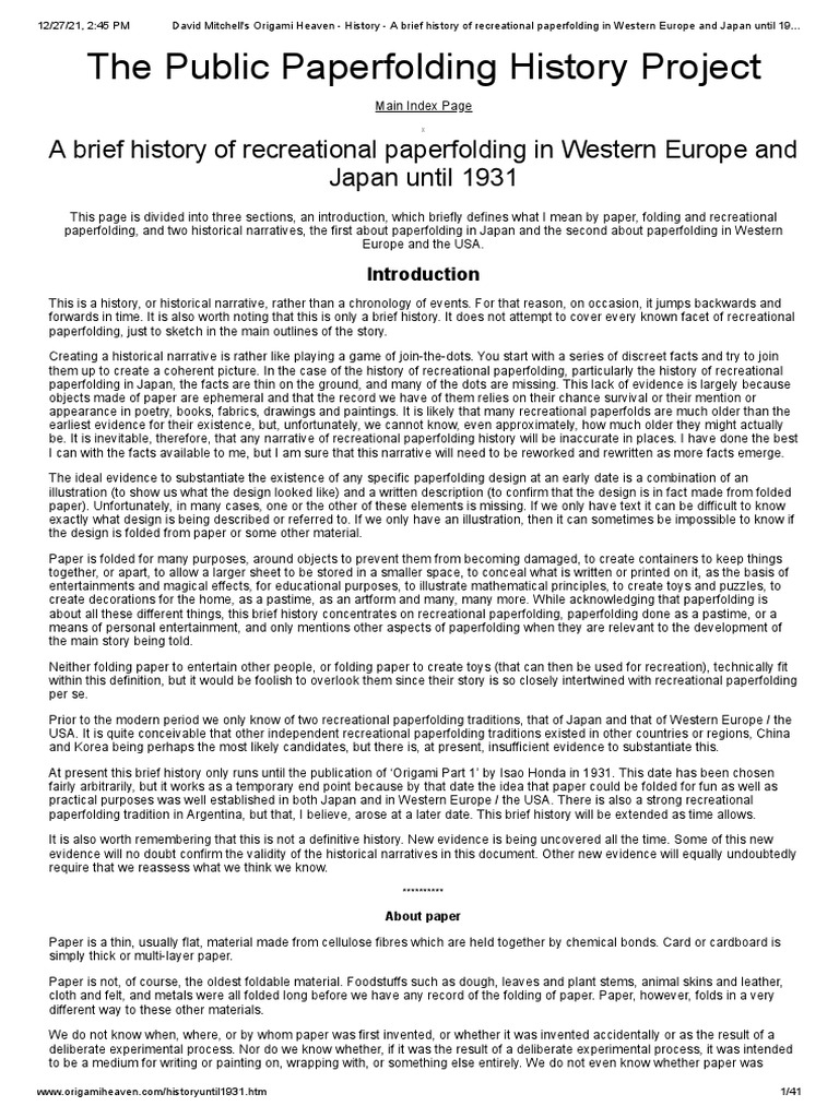 History of Recreational Paperfolding | PDF | Origami