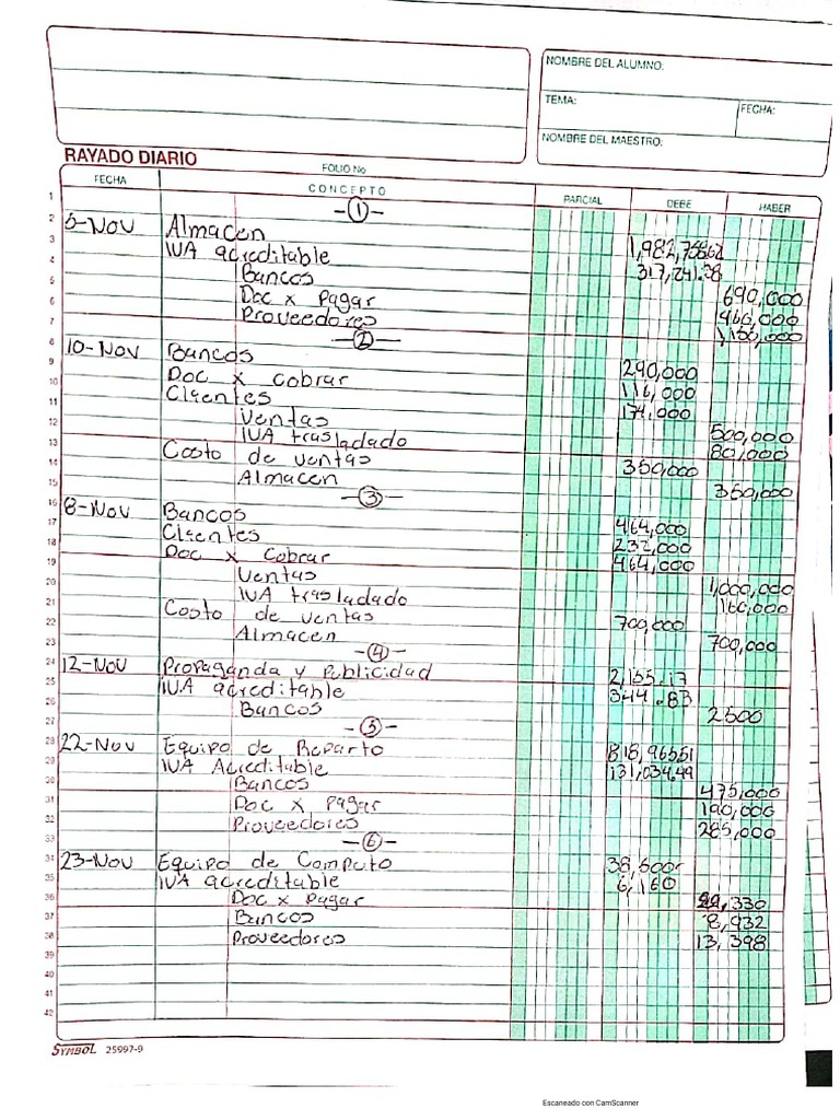 esquemas de mayor y rayado diario | PDF
