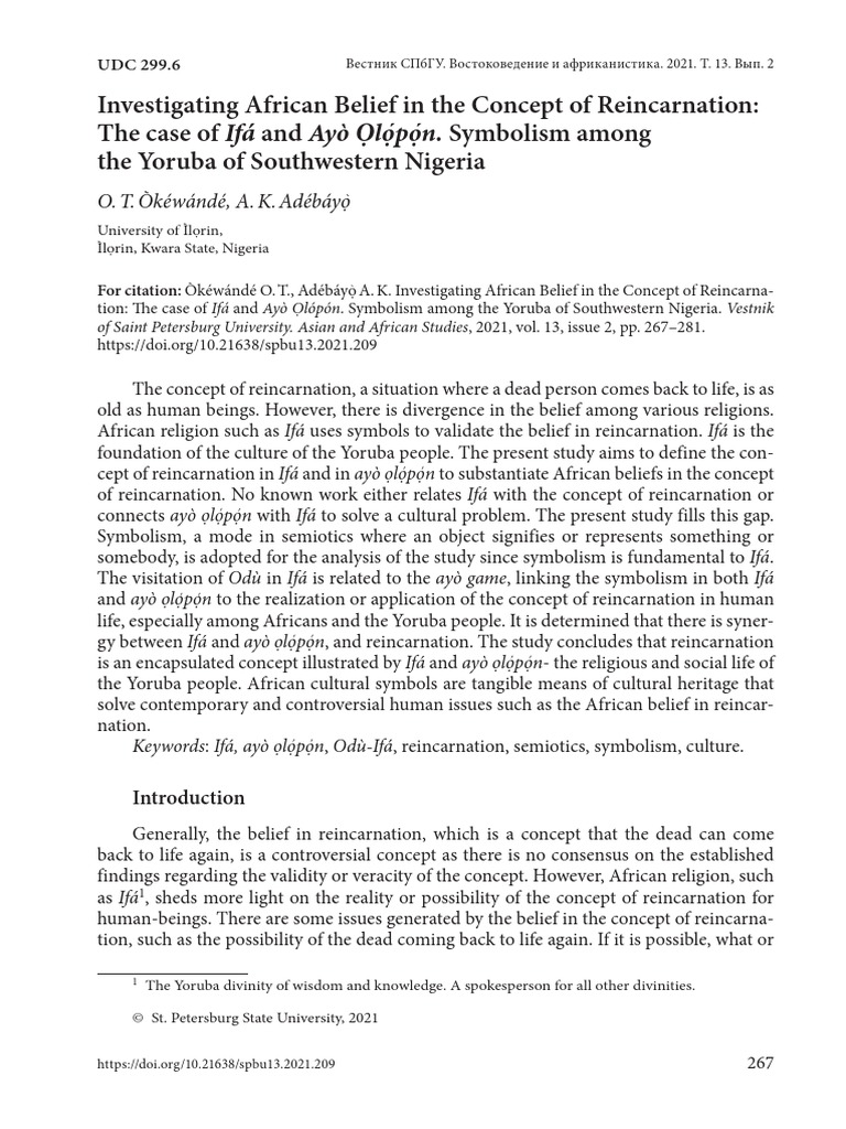 Investigating African Belief in the Concept of Reincarnation: The case ...