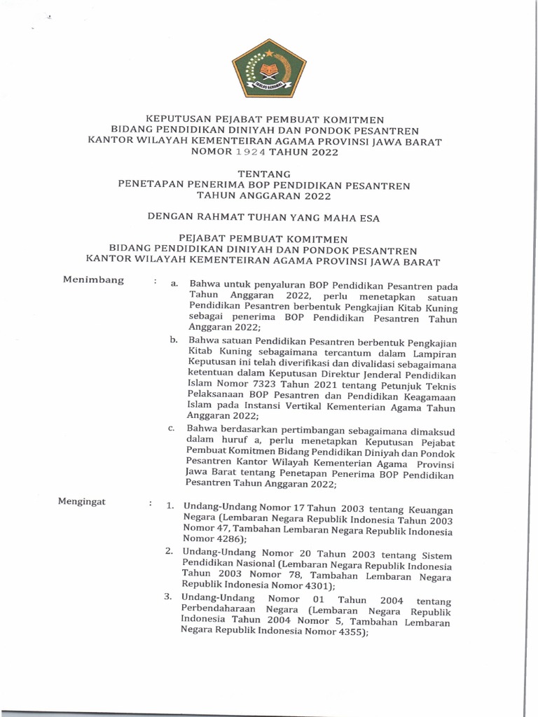 SK Bop Pesantren 2022 | PDF