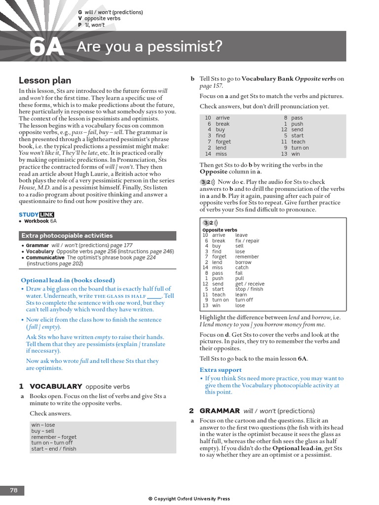 B3 Teachers Book Unit 6A | PDF | Optimism | Question