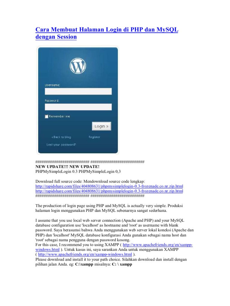 Cara Membuat Halaman Login Di PHP Dan MySQL Dengan Session | PDF ...