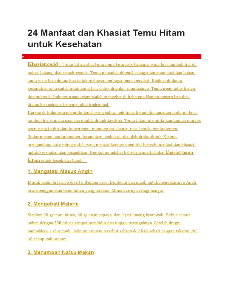 Khasiat Temu Hitam Untuk Kesehatan | PDF | Memasak, Makanan, & Anggur ...