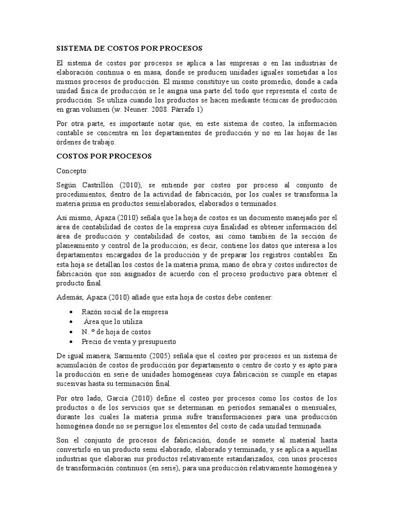 Sistema de Costos Por Procesos | PDF