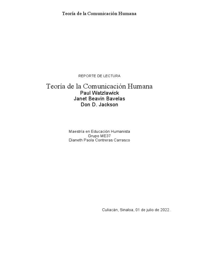 Teoría de La Comunicación Humana | PDF | Comunicación | Sistema