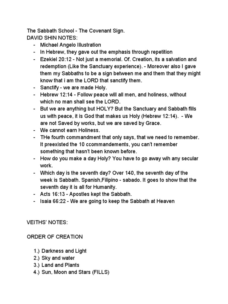 Covenant Sign Notes (Bible) | PDF | Salvation | Shabbat