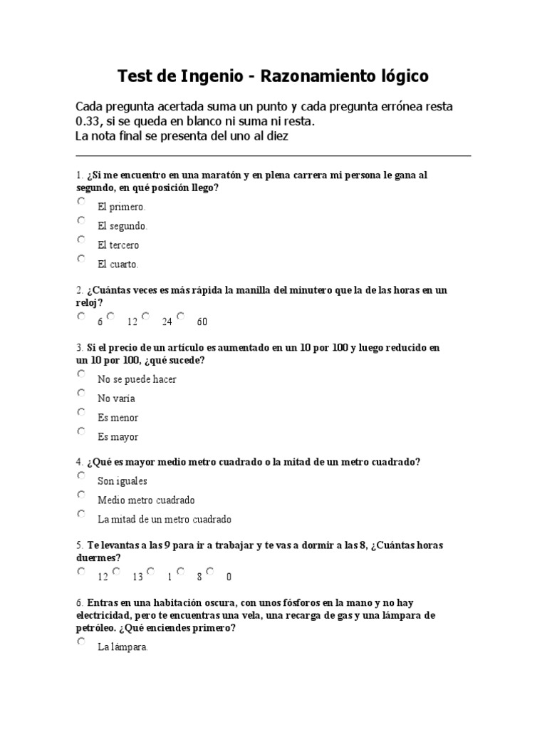 Test de Razonamiento Logico | PDF
