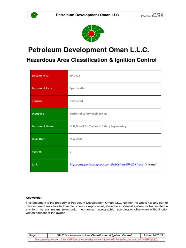 SP-2311 Hazardous Area Clasification 2022 | Download Free PDF | Chemistry