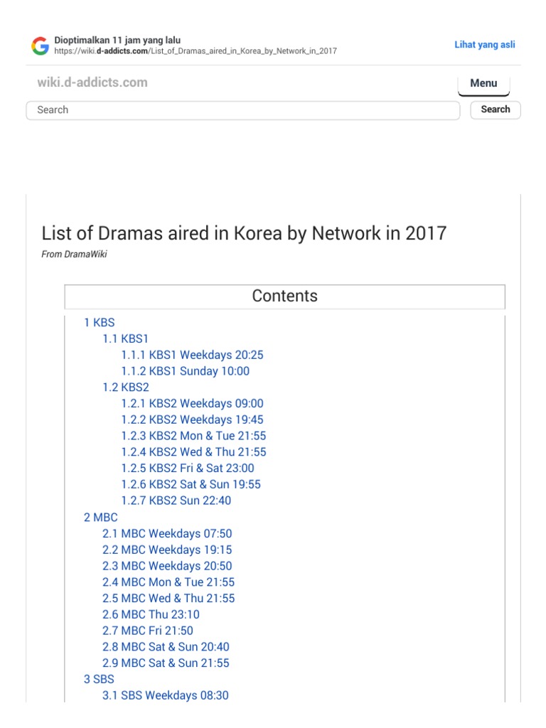 List of Dramas Aired in Korea by Network in 2017 - DramaWiki | Download Free PDF | Mass Media ...
