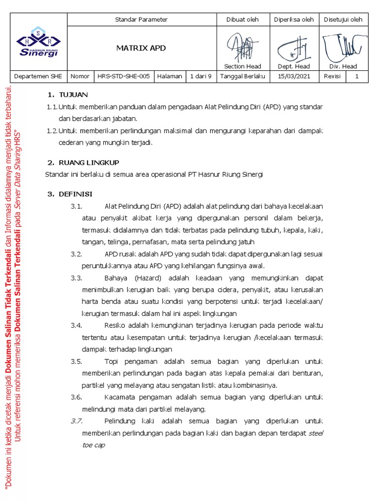 Hrs STD She 005 Matrix Apd - Rev.1 | PDF